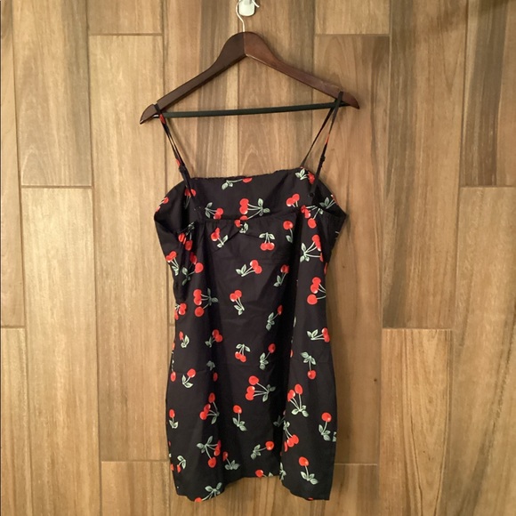 Dresses | Nwt Bloom Chic Black Mini Dress With Cherries | Poshmark